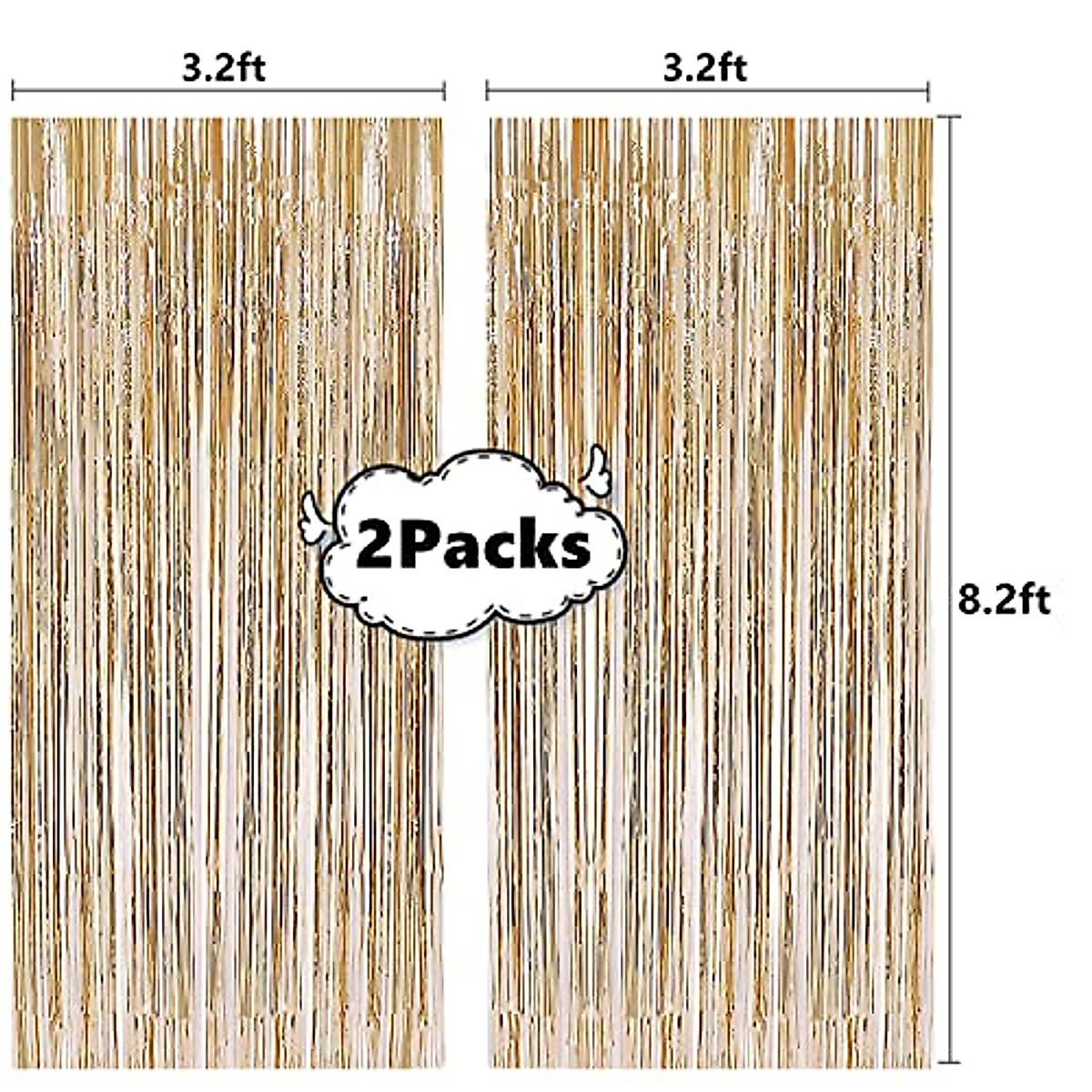 i-CHONY 2 Pcs 3.2ft x 8.2ft Champagne Gold Metallic Tinsel Foil Fringe Curtains Photo Booth Backdrop for Baby Shower Birthday Wedding Holiday Celebration Bachelorette Party Decorations