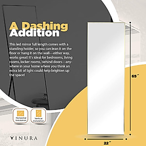 VENERA Floor & Full Length Mirrors - Sturdy Full Length Body Mirror - White Aluminum Framed Full Length Mirror with Stand for Bedroom - 65” Modern and Tall Bedroom Mirror with Stand