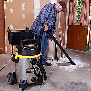 WORKSHOP Wet/Dry Vacs Vacuum WS1600SS Heavy Duty Stainless Steel Wet/Dry Vacuum Cleaner, 16-Gallon Stainless Steel Shop Vacuum Cleaner, 6.5-Peak HP Wet and Dry Vacuum with Cart