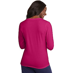 Hanes Comfortblend Women's Originals Long Sleeve Cotton T-Shirt, Lightweight V-Neck Tee, Modern Fit, Sizzling Pink, Large