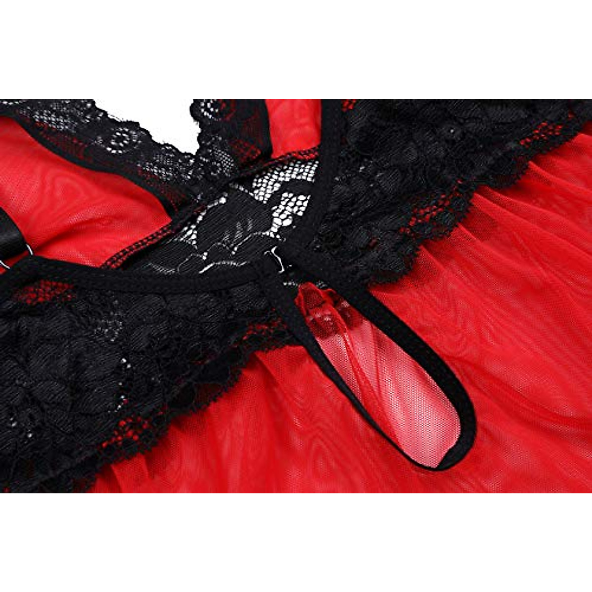 Women's Plus Size Lingerie Red Babydoll Lace Split Cup Sleepwear Chemise Set