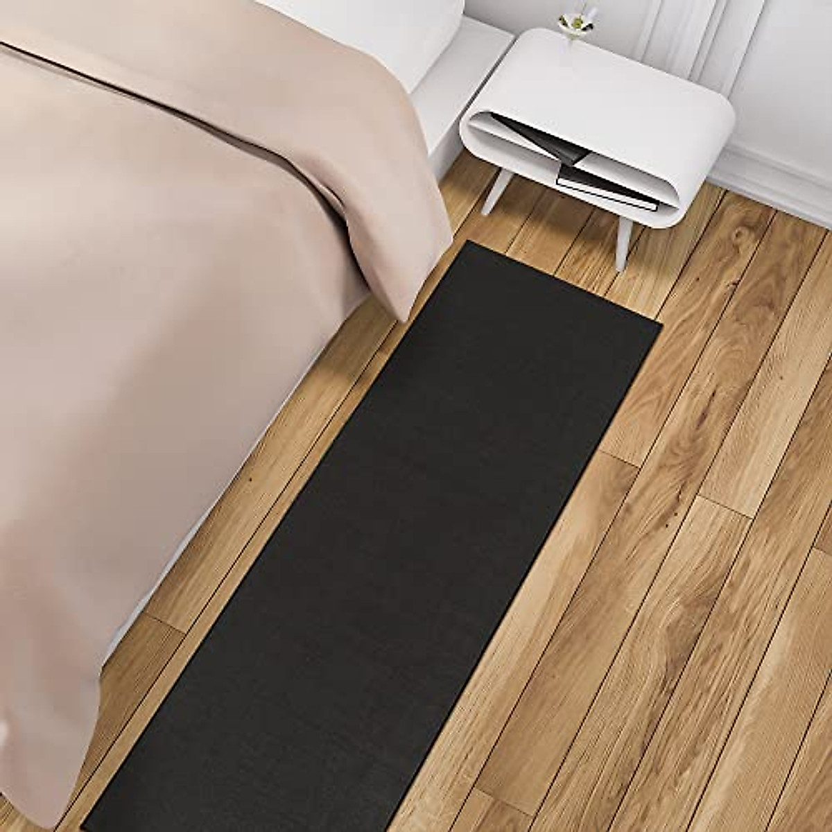 Machine Washable Solid Non-Slip Rubberback 2x5 Modern Runner Rug for Hallway, Kitchen, Living Room, Bedroom, Entryway, 20" x 59", Black