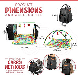 Flisko 3 in 1 Diaper Bag Backpack with Baby Play Mat – Multifunctional Baby Activity Mat with Baby Bag – Baby Play Gym Includes 3 Toys – Diaper Caddy Organizer to use Separately or Together for Travel