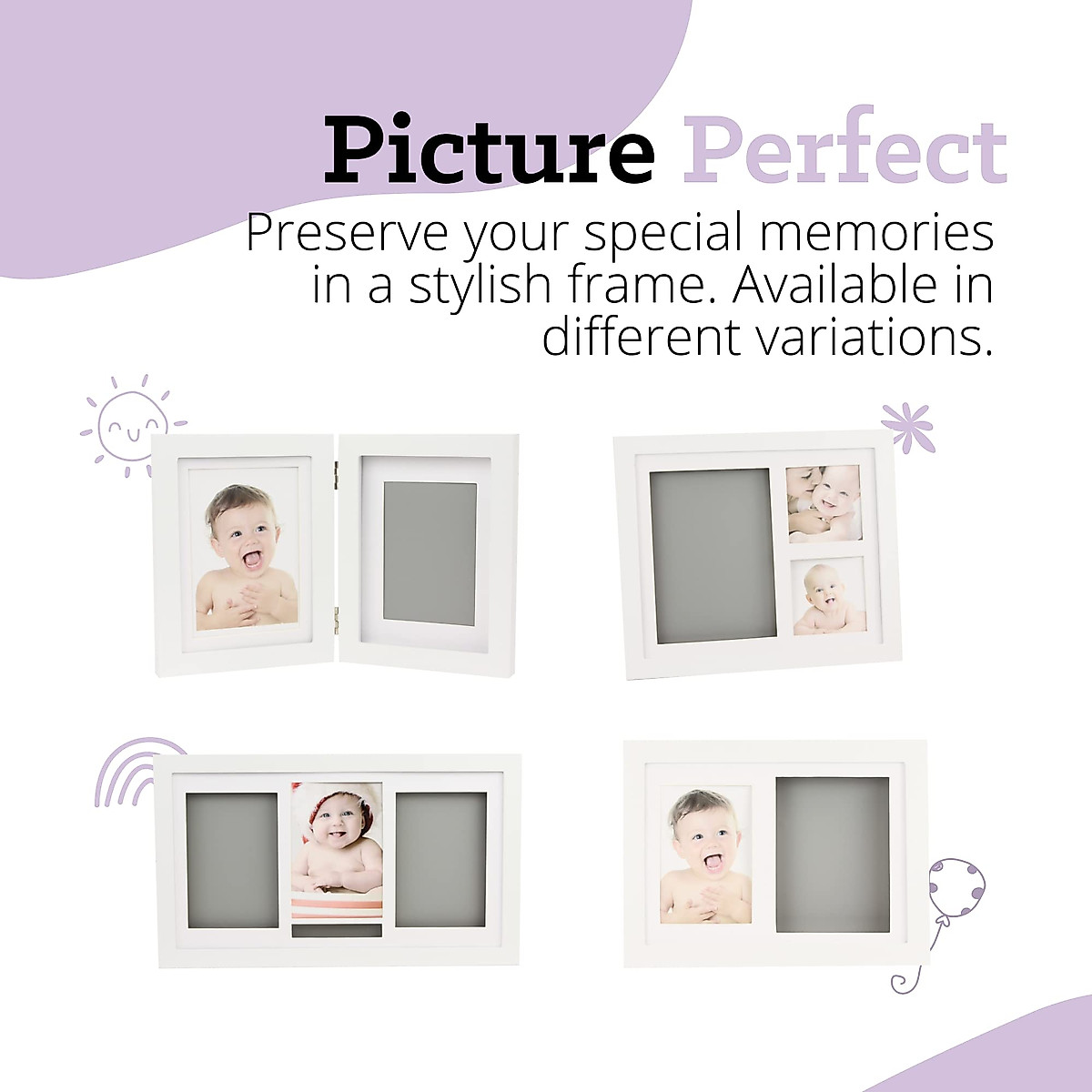 PLUSHIBLE Baby Handprint Footprint Keepsake Kit – Personalized Casting Kit with Picture Frame, Ideal for New Moms, Grandmas, and Baby Registries, White Hinge Frame