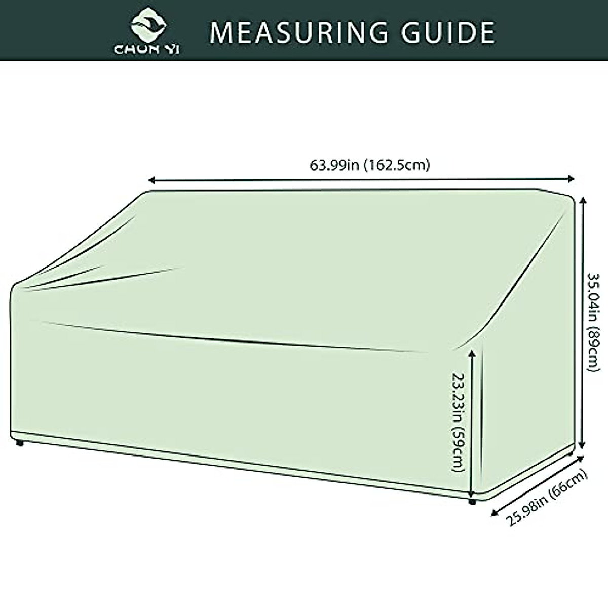 CHUN YI Patio Sofa Cover, Heavy-Duty Patio Bench Cover, UV-Coated Ultra-Durable Outdoor Furniture Sofa Cover for Lawn Garden with Air Vent 3-Seater (64" Wx26 Dx35 H,Green)