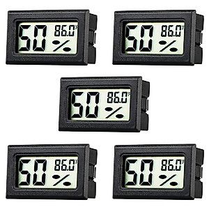 Rojuna Mini Thermometer Hygrometer, Small Digital Electronic Temperature Humidity Meters Gauge Indoor LCD Display Fahrenheit for Humidors, Greenhouse, Garden, Cellar, Fridge, Mason Jar (5)