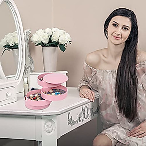Unaone Jewelry Organizer, 4-Layer Rotating Jewelry Storage Box for Women Girls, Acrylic Small Jewelry Case Jewelry Tray for Bracelets Rings Earring, Pink