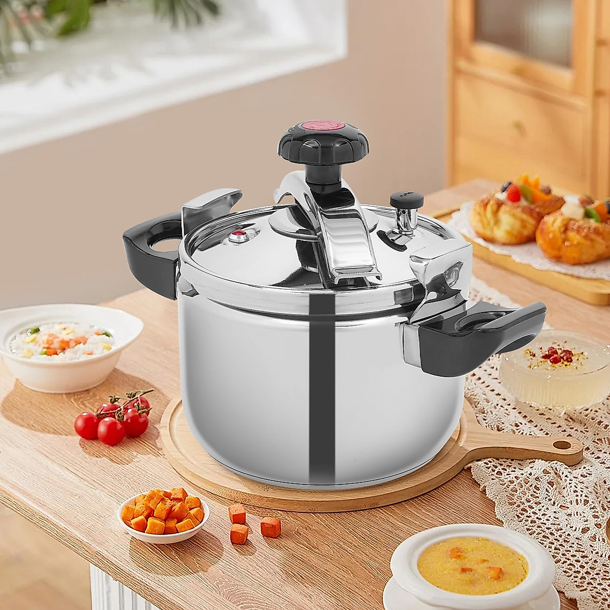 NDKASHF 201 Stainless Steel Pressure Cooker,Can Hold 6.35 Quart,Suitable for Open Fire Induction Cooker Gas Stove,Kitchen Restaurant Canteen