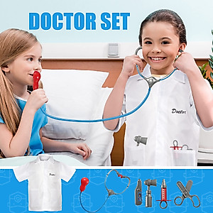 3 Sets Kids Dress up Pretend Play Costumes for Kids Age 3-7, Role Play Fireman Police Doctor Dress up Clothes for Boys Girls Toddler Role Accessories