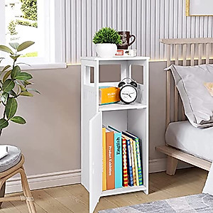 Bathroom Floor Storage Cabinet White,Narrow Space Cabinet with Door and Shelf,Bathroom Furniture Cabinet,Side Organizer Rack Stand Table,Side Table/Nightstand/Side Cabinet for Bedroom Living Room.