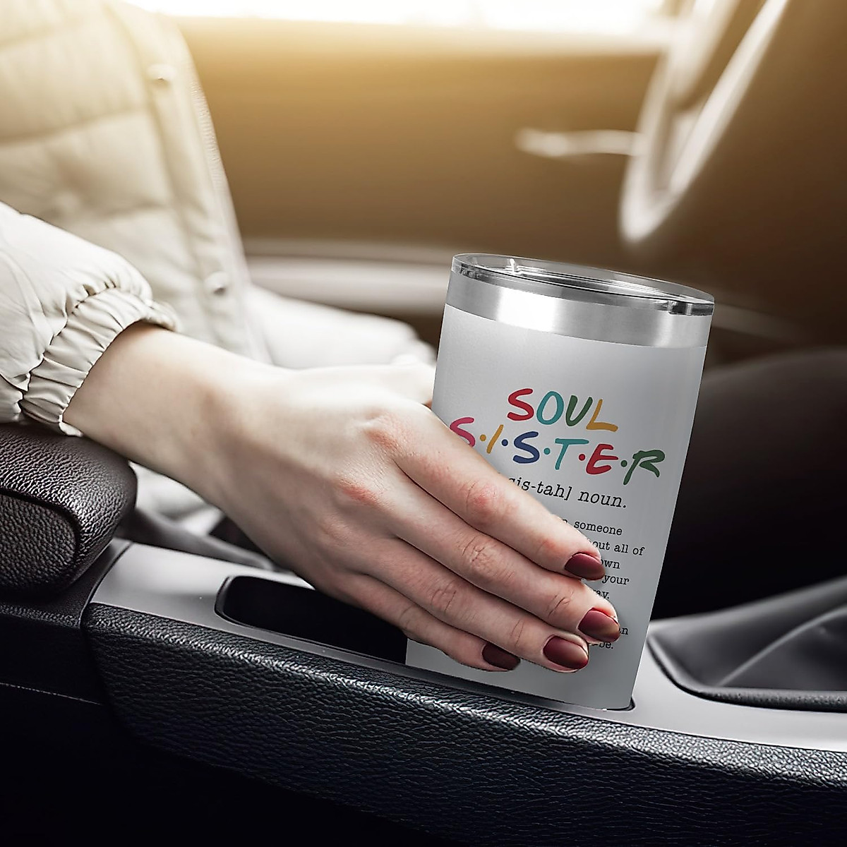 TEEZWONDER Soul Sister Gifts for Women - Stainless Steel Insulated Coffee Tumbler With Lid 20 Oz - Birthday Mothers Day Gifts for Friendship Women Friend BFF Female Work Bestie Coworkers