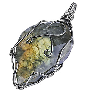 TUMBEELLUWA Labradorite Necklace Irregular Shape Wire Wrapped Quartz Crystal Pendant with Chain Healing Stone Jewelry,Style 2