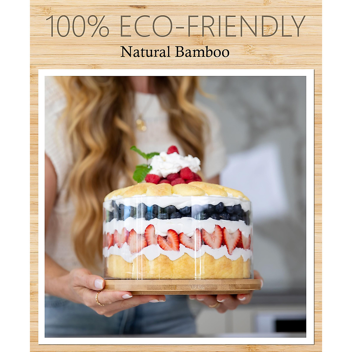 25DOL XXL 125 Ounces Clear Glass Salad Bowl Dish with Dual Function Bamboo Lid - Extra Large Mixing Bowl with Lid for Salads, Dessert, Fruit, Punch - Centerpiece Large Serving Bowls for Entertaining