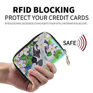 susiyo Spring Bird Flower Birdhouse Credit Card Wallet, RFID Blocking Compact Women Leather Card Holder Zipper Purse