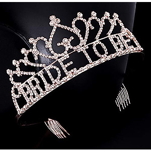 Coucoland Women’s Bride to Be Crown Tiara and Bride to Be Sash Crystal Rhinestone Tiara Headband for Wedding Bridal Shower(Rose Gold)