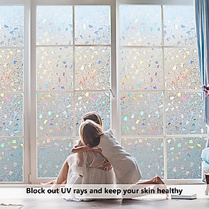 NINETREX Window Privacy Film,Stained Glass Window Film,Decorative 3D Vinyl Cling Window Decals, Static Cling Window Sticker Non-Adhesive for Home,Colorful Gravel,17.5 x 78.7Inches