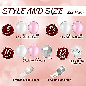 Pink and Silver Balloon Garland Arch Kit, 120 Pieces White Light Pink Silver Confetti Latex Balloons Arch for Christmas Birthday Baby Shower Wedding Proposal Engagement Party Decorations