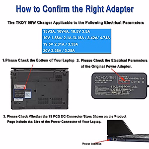 TKDY 90W Laptop Charger Power Cord, fit for DC 19V 19.5V 20V 18.5V 15V 16V Computer, for HP Dell Acer Toshiba IBM Lenovo Asus Gateway Samsung Fujitsu Notebook PC AC Adapter.