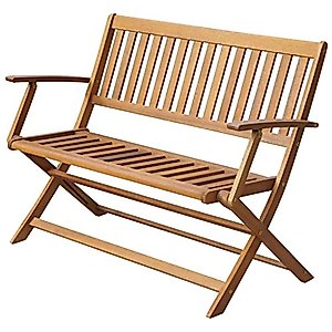 Festnight Folding Outdoor Garden Bench Wooden Patio Porch Chair Seat with Backrest and Armrest Solid Acacia Wood Courtyard Decoration Park Outdoor Furniture