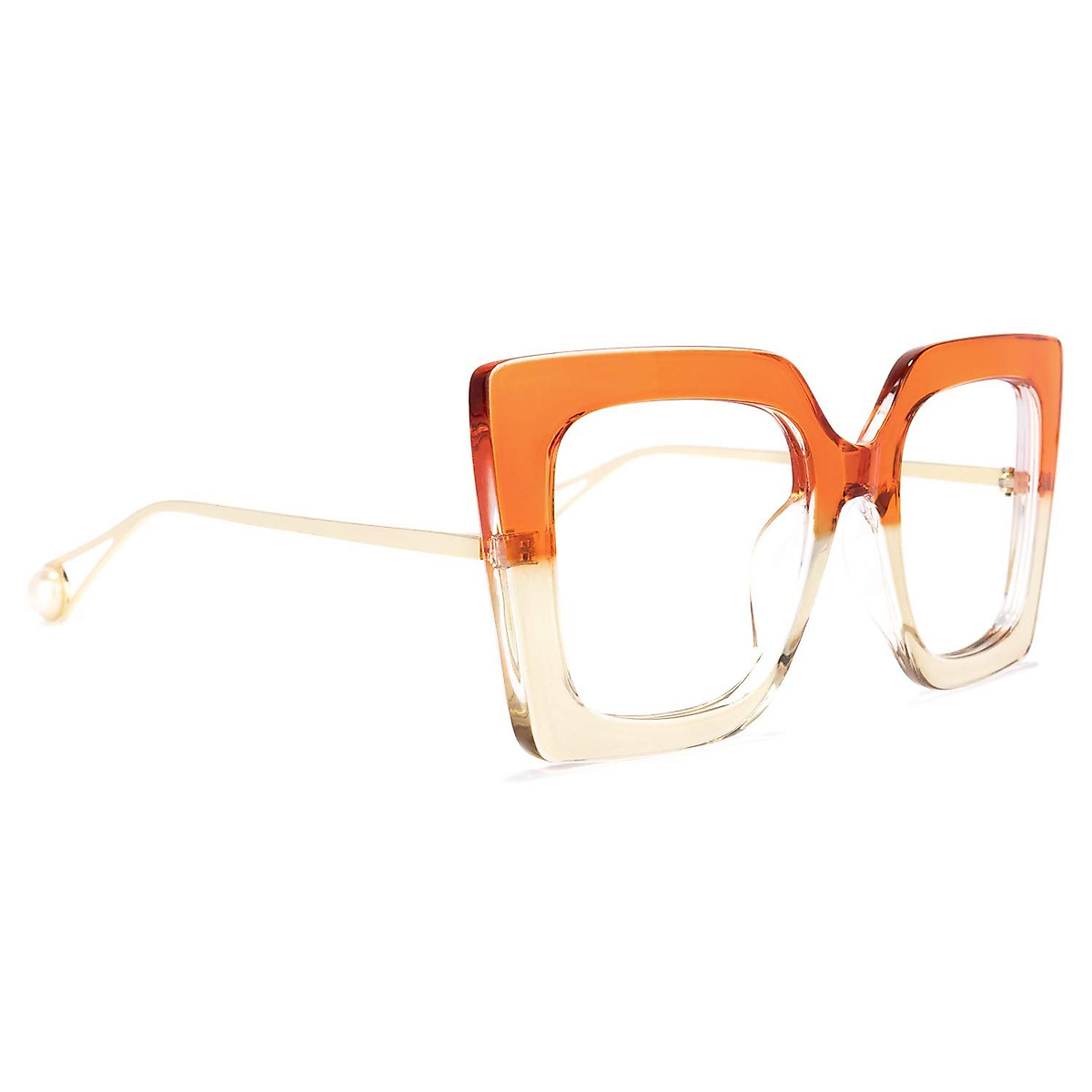 Zeelool Chic Oversized Thick Square Eyeglasses Frame for Women with Non-prescription Clear Lens Qatar ZOP01892-05 Orange