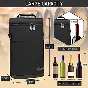 OPUX 2 Bottle Wine Carrier Tote, Insulated Leakproof Wine Cooler Bag, Wine Travel Bag Tote for Picnic BYOB Beach, Portable Wine Bottle Carrying Case, Gift for Wine Lover Women Men Christmas, Black