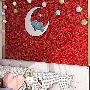 FunStick Ruby Red Glitter Wallpaper Sparkle Glitter Peel and Stick Wallpaper Red Glitter Contact Paper Self Adhesive Removable Glitter Fabric Wallpaper for Bedroom Cabinets Dresser Decor 15.8"x78.8"