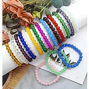 Jewdreamer 18Pcs 8mm Beaded Stretch Bracelet Handmade Glass Bracelet for Women Mens Multicolor Crystal Round Beads Bracelet Elastic Bead Bracelets Jewelry