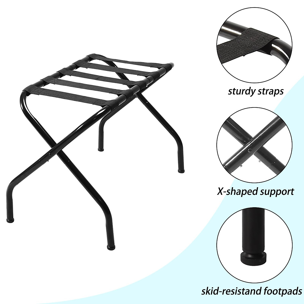 InHomFu Luggage Rack, Pack of 2, Heavy-Duty Metal Suitcase Stand, X-Type Folding Luggage Stand, Luggage Holder for Guest Room, Bedroom, Hotel, Holds up to 110 lb, Black
