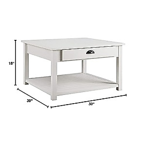 Walker Edison Modern Country Square Coffee Table Living Room Accent Ottoman Storage Shelf, 30 Inch, Brushed White