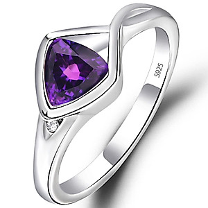 LUO S925 Sterling Silver Unique Infinity Ring Trillion Cut Amethyst Ring Promise Ring for Women US Size 8.5