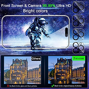 IMBZBK 4 Pack Privacy Screen Protector for iPhone 15 Pro Tempered Glass with 4 Pack Camera Lens Protector, Accessories 9H Anti Spy for Apple 15 Pro, 2.5d curved, Case Friendly, Transparent