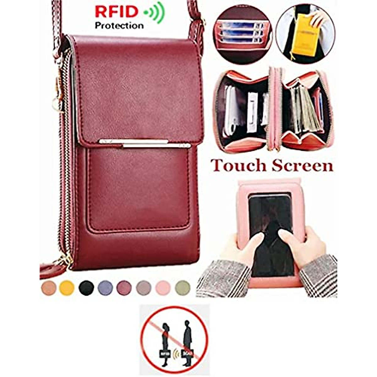 atcryih Anti-theft Leather Bag, Phone Crossbody Bags for Women, Touchscreen Phone Wallet PU Leather Crossbody Bag (1-Black)