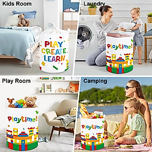 Clastyle 63L Large Building Blocks Kid Laundry Hamper with Handle Boy Girl Bedroom Bathroom Nursery Collapsible Clothes Toy Storage Basket with Lid