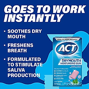 ACT Dry Mouth Moisturizing Gum With Xylitol, Sugar Free Bubble Fresh, 20 Pieces