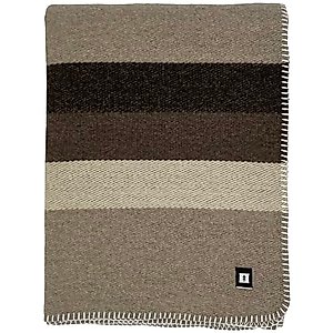 EKTOS 100% Woolen Blankets, 90" x 66", Pure Wool Blankets, Warm Camping Blanket (Desert Khaki Striped, Twin Size)