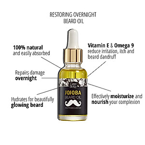 Jojoba Beard Oil for Men I 100% Pure Organic Beard Oil I Stop Itch I Unscented Beard Oil I No More Beard Dandruff I Mustache Oil I Mens Beard Oil Soften Coarse Hair, 1fl oz(30ml) (Jojoba)