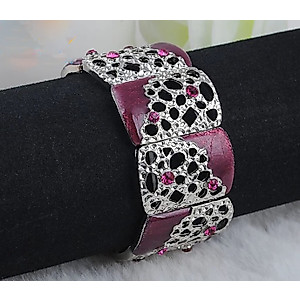 Blazing Autumn Cuff Silver, Purple, and Purple Rhinestones Tension Mount Bracelet