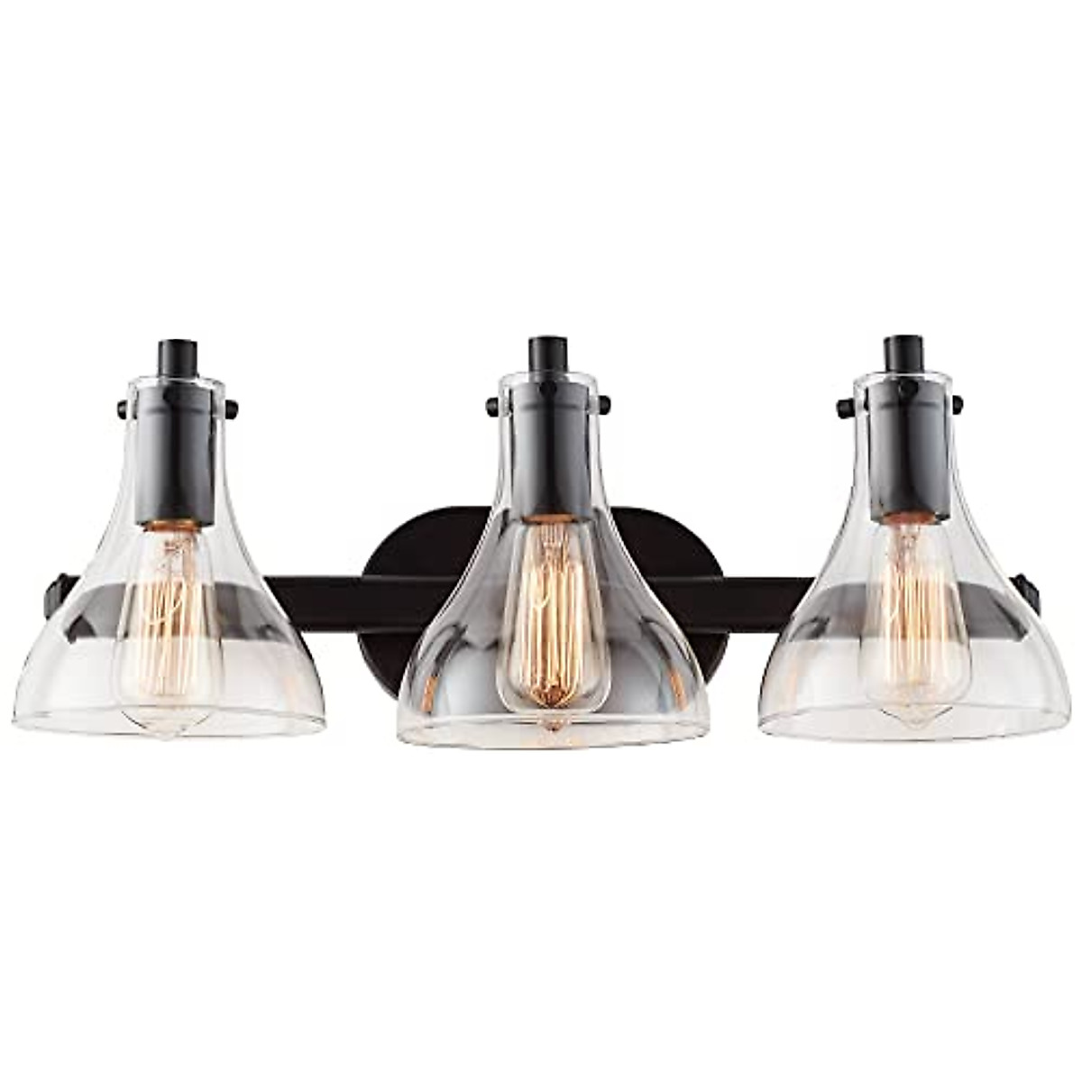 Possini Euro Design Sorren Industrial Modern Wall Light Black Metal Hardwired 20 1/2" 3-Light Fixture Curving Clear Glass Shade for Bedroom Bedside Bathroom Vanity Living Room Hallway Dining House