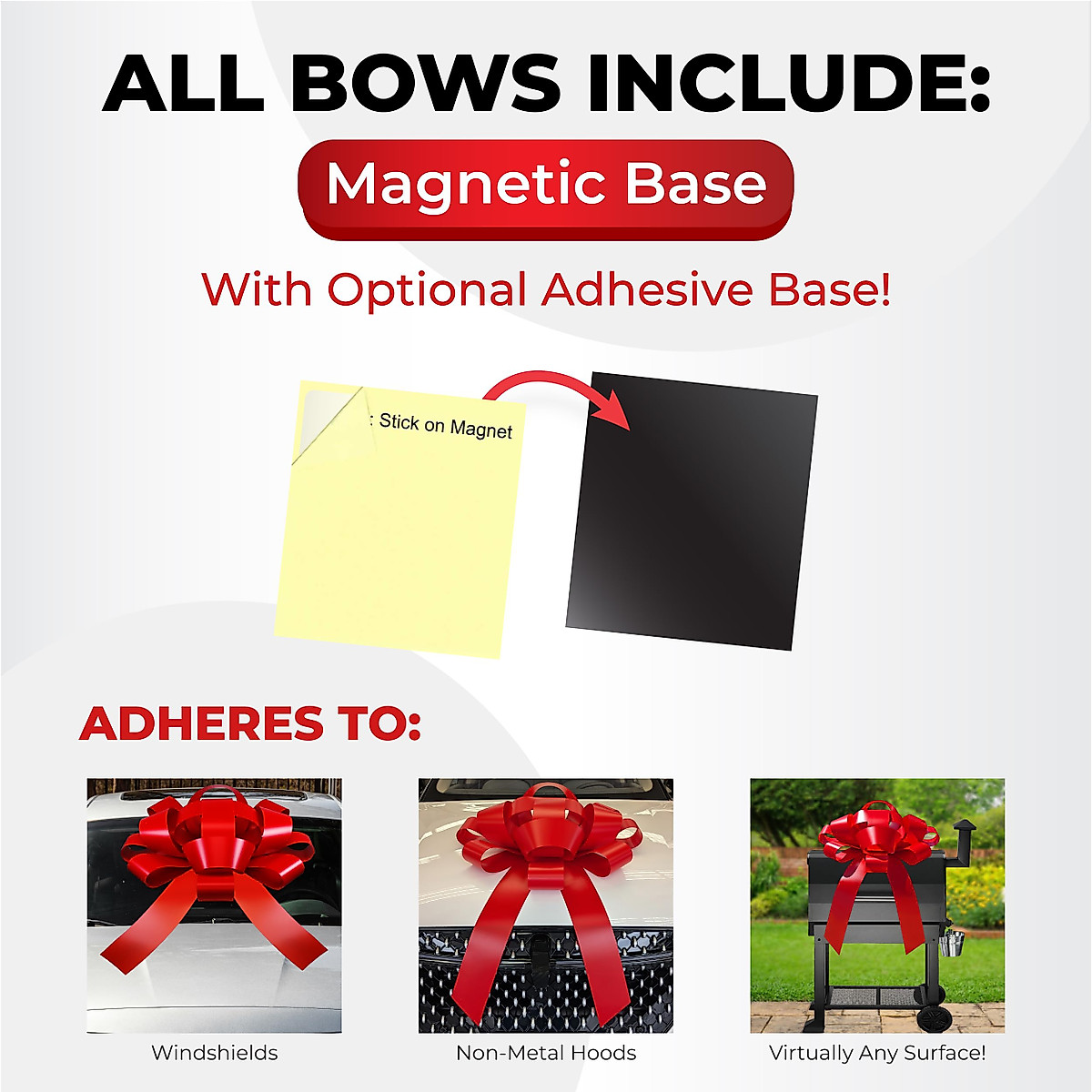 CarBowz Big Red Car Bow, Giant Bow, Non Scratch Magnet, Weather Resistant Vinyl, Fully Assembled