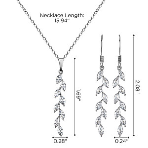 SWEETV Wedding Jewelry Sets for Brides Birdesmaid, Silver Cubic Zirconia Marquise Bridal Necklace Earrings Set for Women, Prom Costume Wedding Jewelry Gift