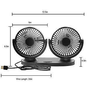 Aoneky 5V 2A 360° Rotating Dual USB Fan - Portable Personal Office Desk Car USB Fan