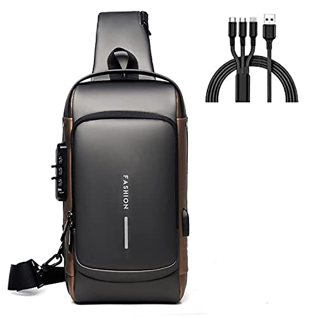 LELEBEAR Anti Theft Sling Bag, Usb Charging Sport Sling Anti-theft Shoulder Bag Waterproof Chest Bag (grey-brown)