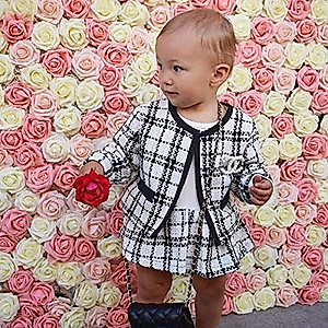 2Pcs Toddler Baby Girls Kid Long Sleeve Plaid Cardigan Coat Outwear +Plaid Dress Tutu Skirt Princess Party Formal Outfits (Gray and White Plaid Coat + Tutu Dress, 4-5T)