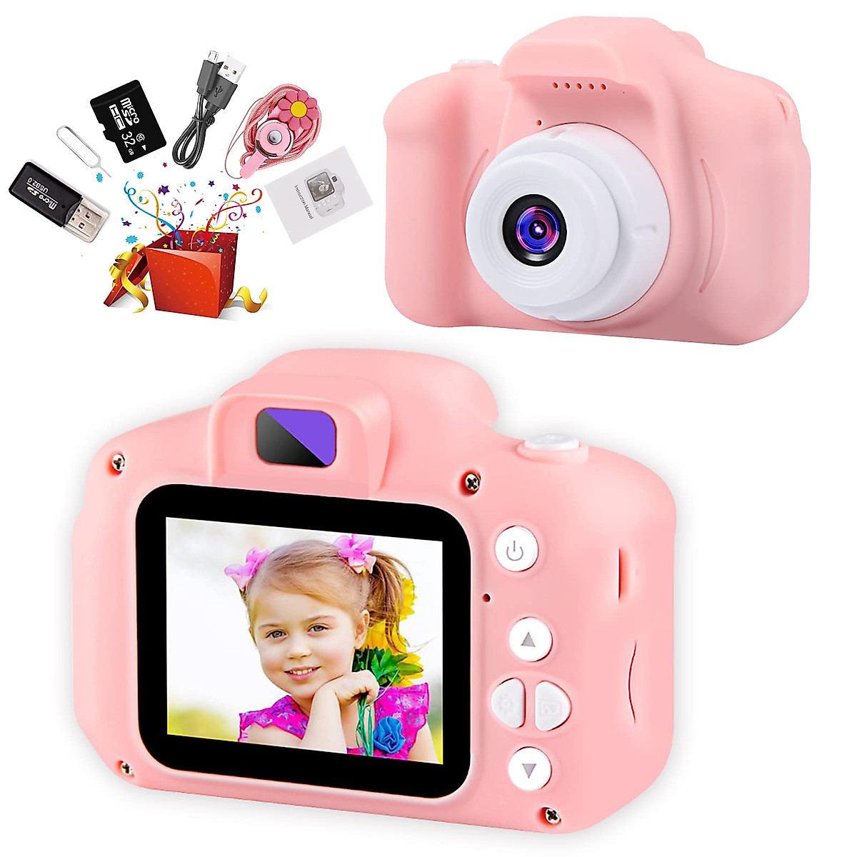 Kids Digital Camera, Toddler Camera, Kid Camera with 2 Inch Screen and 32Gb SD Card, Camera for Kids, Toys for Over 6 Year Old Girls, Birthday Gift Christmas Toy for 6 7 8 Children by Nidoot(Pink)