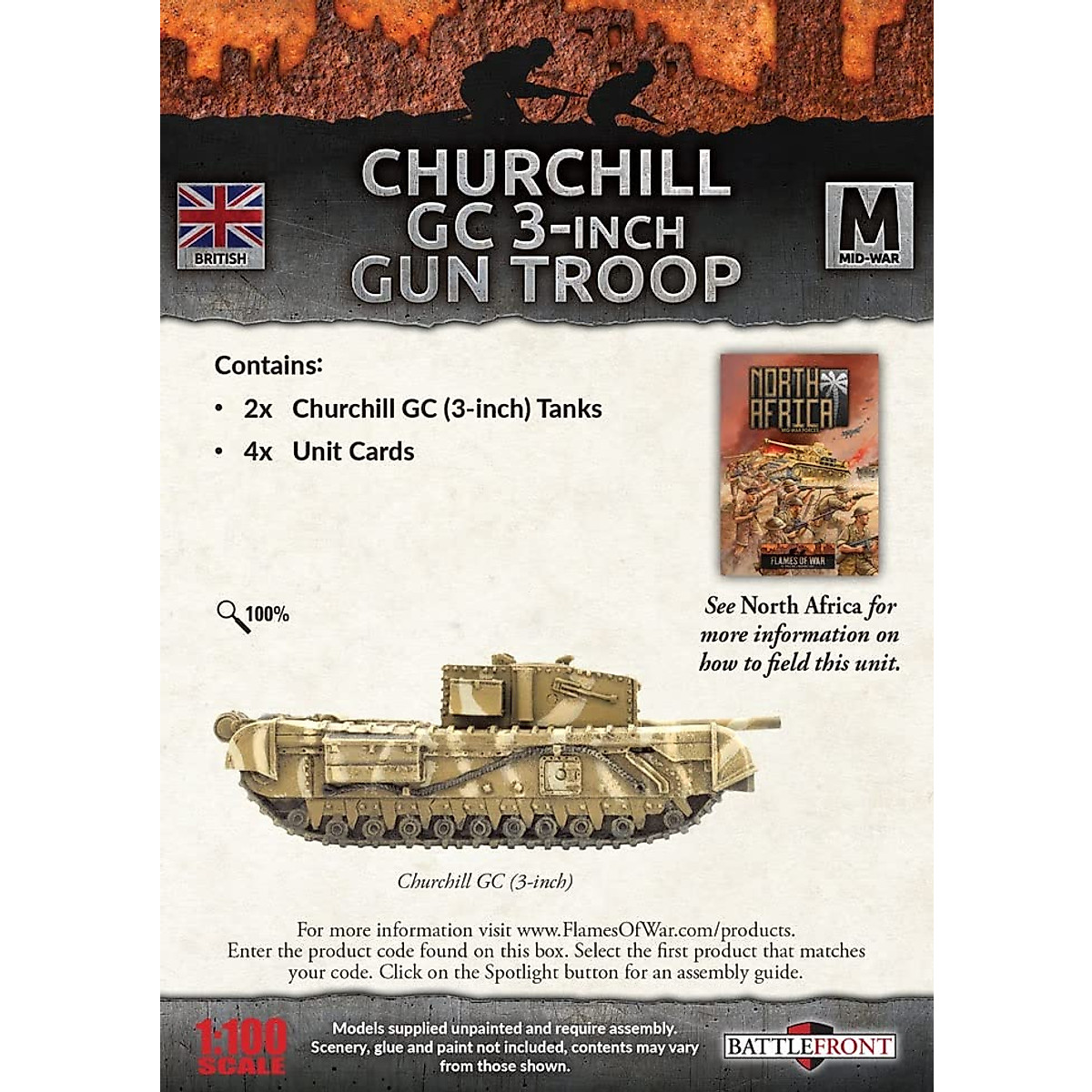 Flames of War Mid War British Churchill GC 3-Inch Gun Troop FOW BBX67