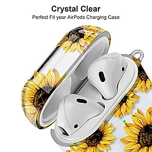 Maxjoy for AirPods Case Cover, Sunflower Floral Clear Air Pod Case for Women Girls Cute Hard Protective iPod Cover with Keychain Compatible AirPod 2nd 1st Gen Charging Case 2&1, Flower