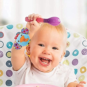 ThinkMax Wrist Foot Rattles for Baby, 8 Pcs Soft Animal Wrist Rattles and Foot Finder Socks - Elephant, Monkey, Piggy and Puppy