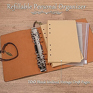 Vintage Leather Refillable Notebook, Hard Cover Retro Journal, 100 Unlined Paper, Pocket Notebook Diaries, Sketchbooks (Grey Magpie) View translation