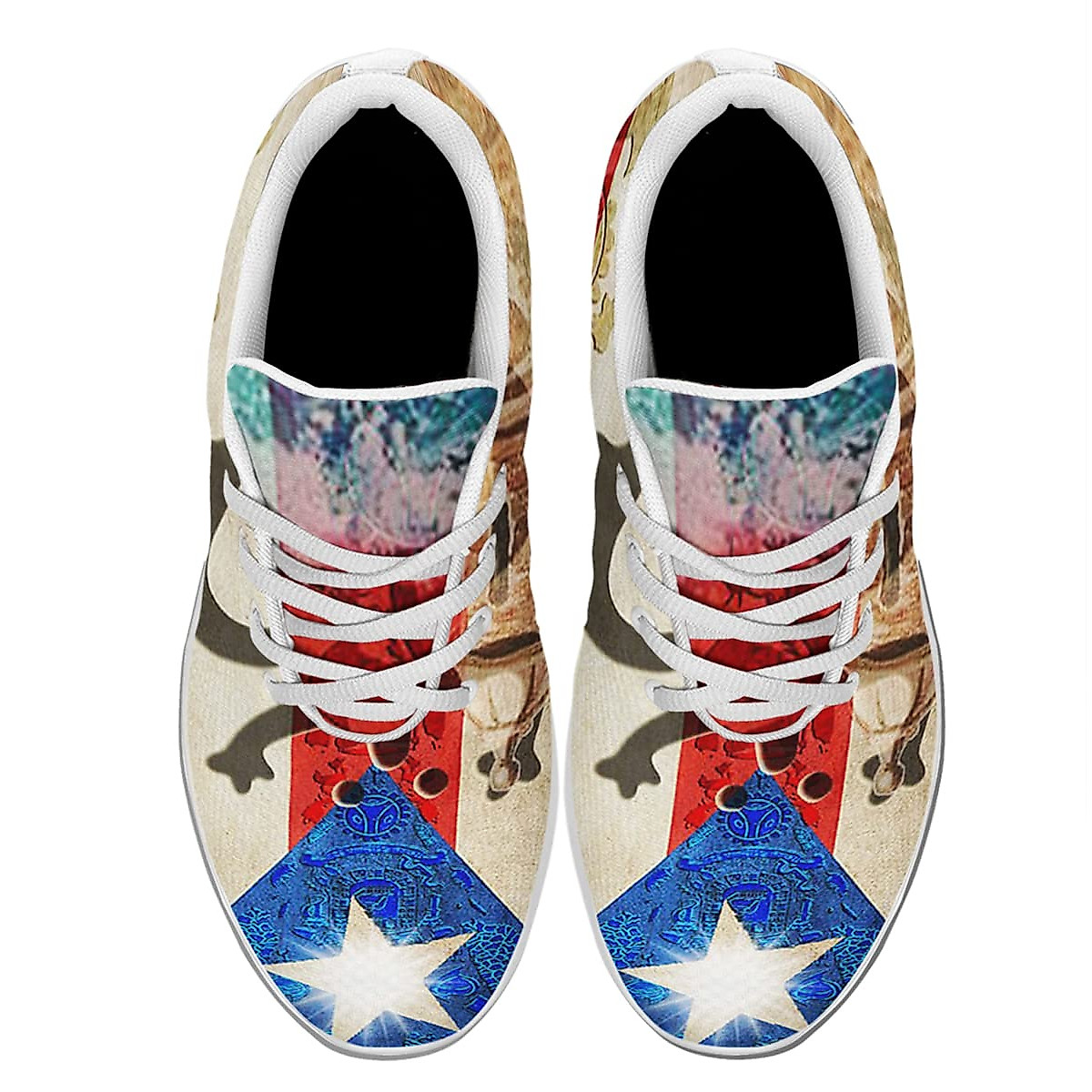 Puerto Rico Flag Shoes Men Women Puerto Rico Sneakers Breathable Running Sport Tennis Shoes 100% Boricua Gift White Size 8
