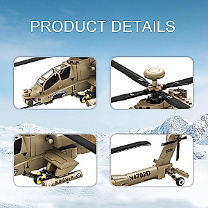 DAHONPA AH-64 Apache Helicopter Military Army Airplane Building Bricks Set, 255 Pieces Air-Force Build Blocks Toy, Gift for Kid and Adult.